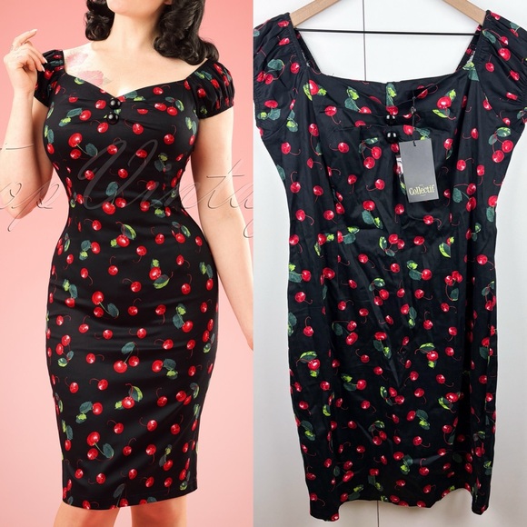 Collectif | Dresses | Collectif Cherry Print 5s Dolores Pencil Dress ...